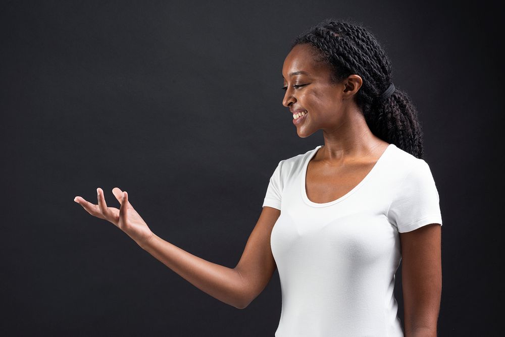 Woman with receiving hand gesture | Premium Photo - rawpixel