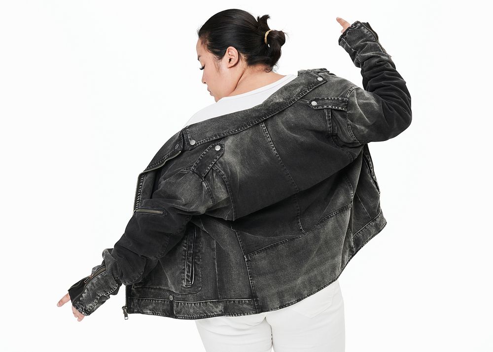 Plus size model jacket apparel | Premium PSD Mockup - rawpixel