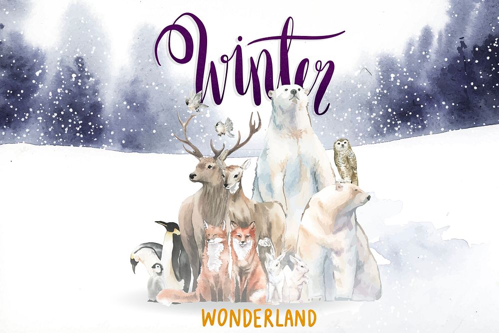 Group wild animals winter wonderland | Premium Vector - rawpixel