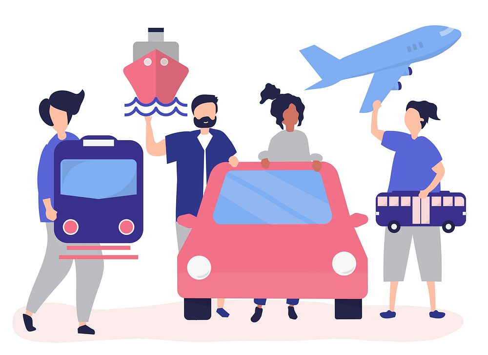 People holding different transportation icons | Premium Vector - rawpixel