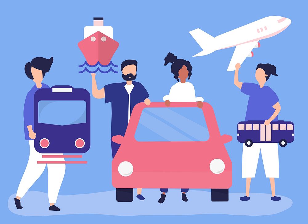 People holding different transportation icons | Premium Vector - rawpixel