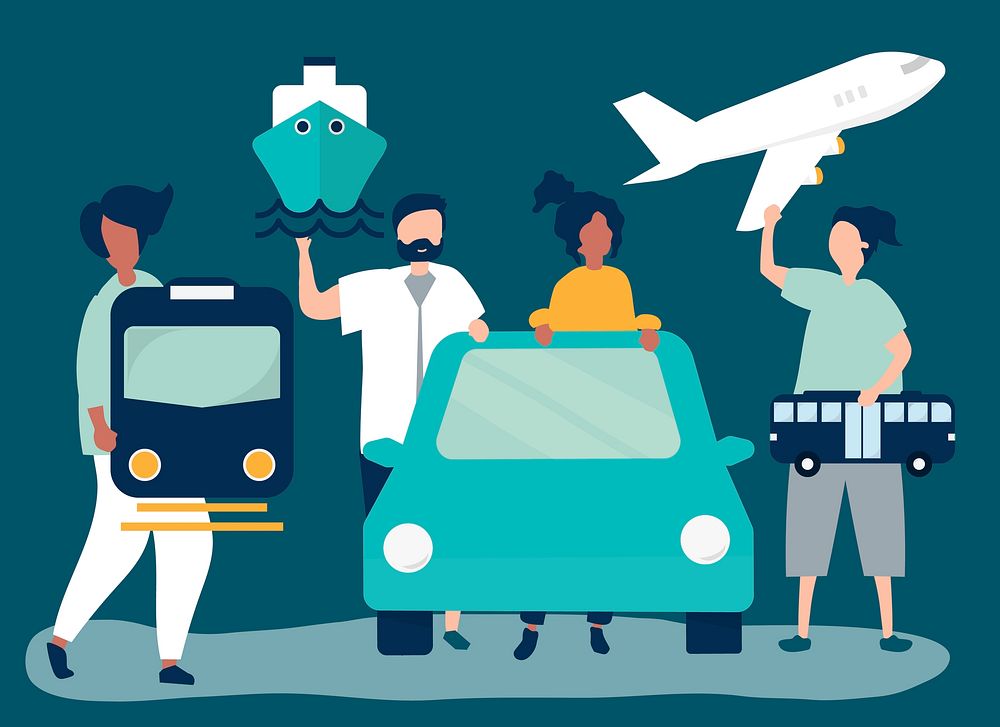People holding different transportation icons | Premium Vector - rawpixel