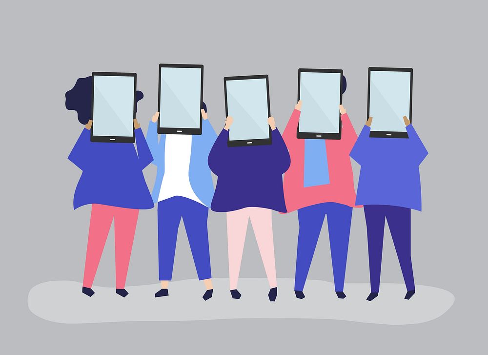 Character illustration people holding digital | Premium Vector - rawpixel