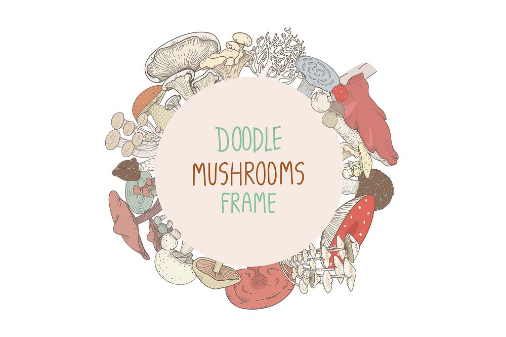 Colored doodle mushroom round frame | Free Photo - rawpixel