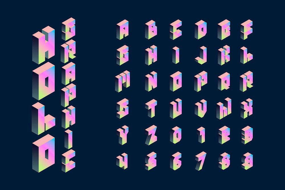 Isometric alphabet numbers vector collection | Premium Vector - rawpixel