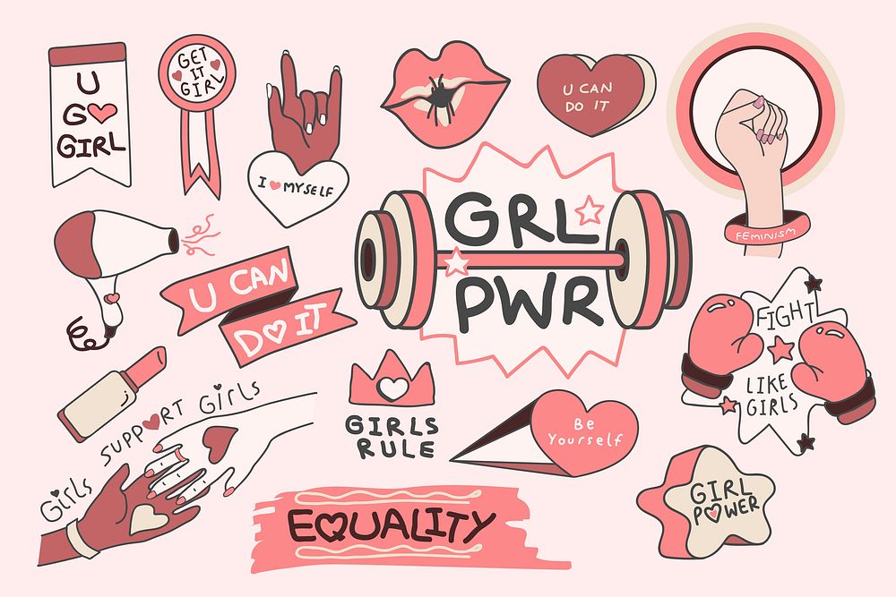 Pink girl power collection vectors | Premium Vector - rawpixel