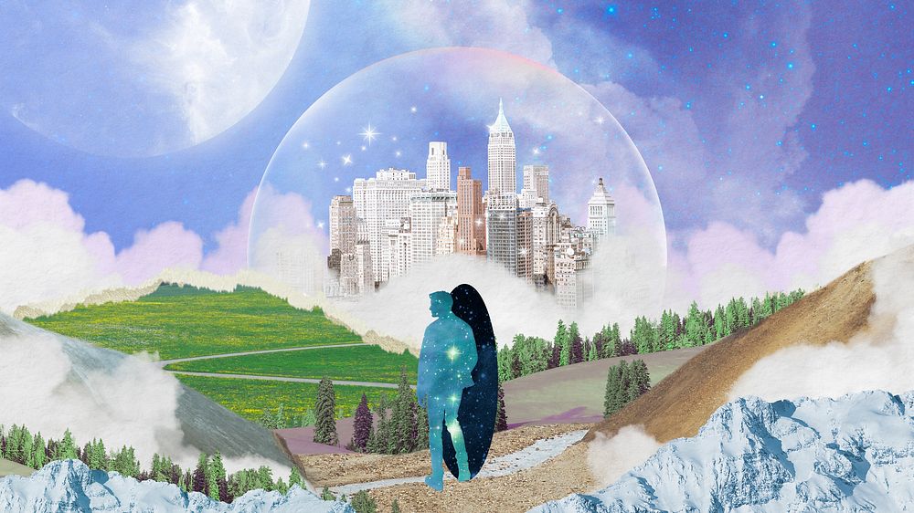 Utopia collage art computer wallpaper, | Premium Photo Illustration ...