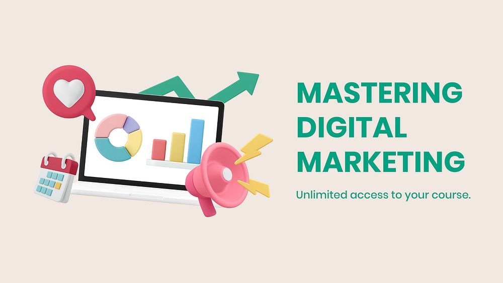 Digital marketing course template, 3D | Free Vector Template - rawpixel