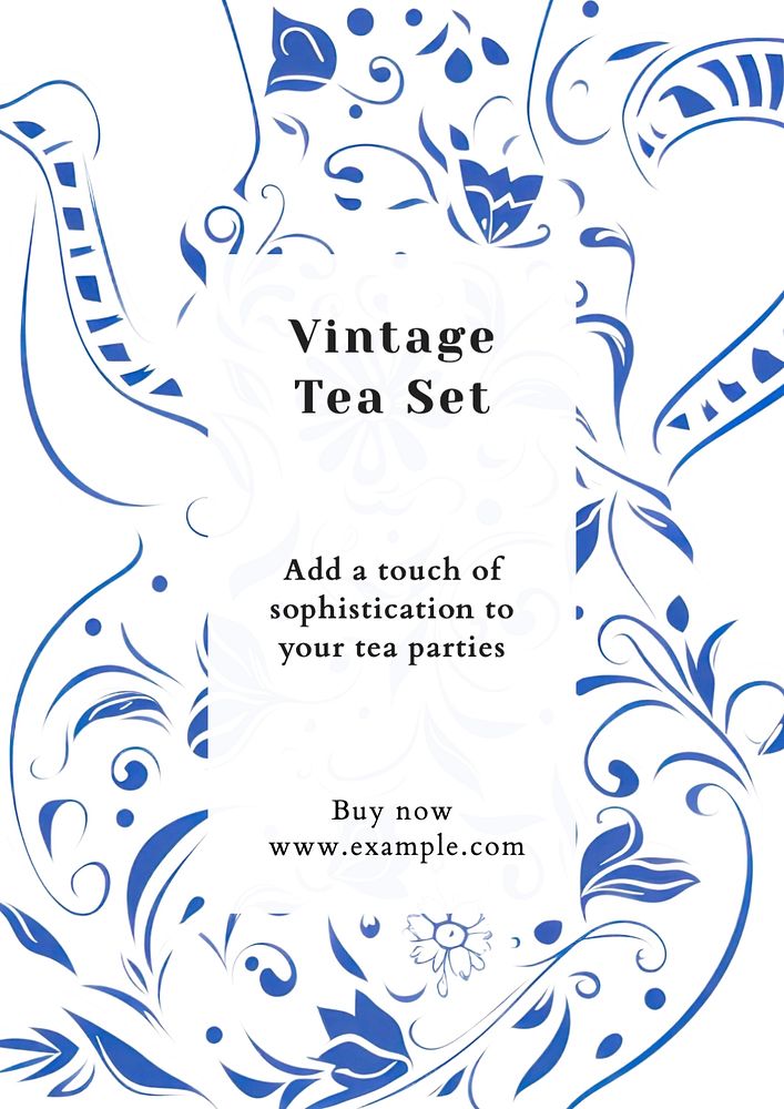 Vintage tea set poster template | Premium Editable Template - rawpixel