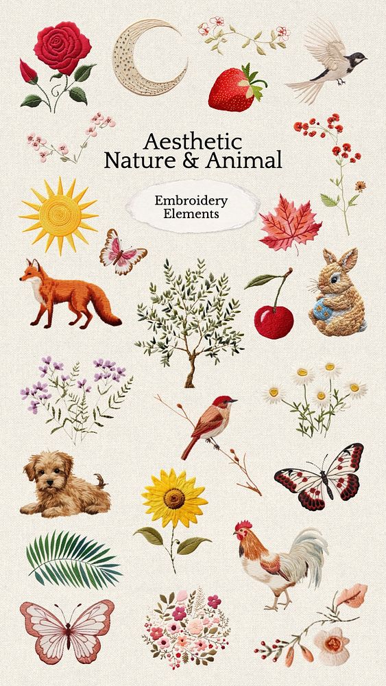 Aesthetic nature & animal embroidery | Premium Editable Design - rawpixel