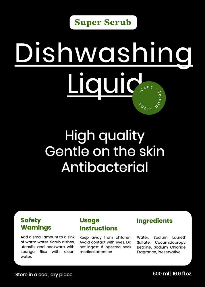 Dishwashing liquid label template, editable | Premium Editable Template ...
