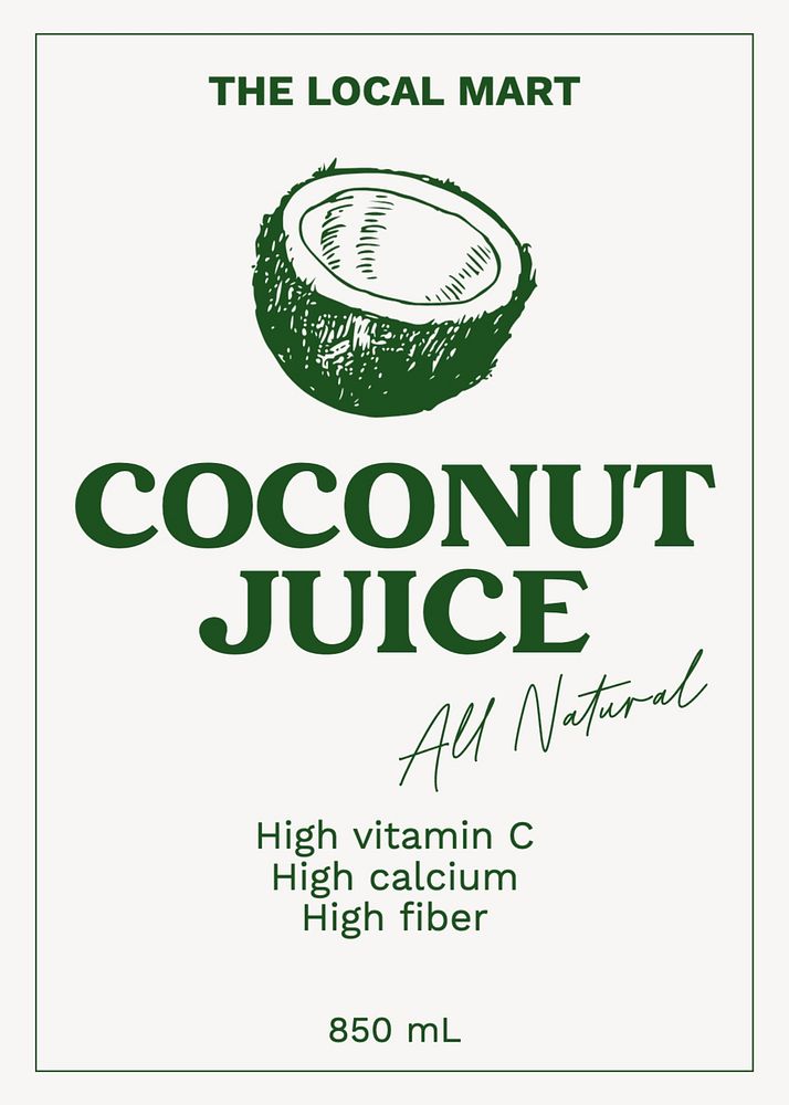 Coconut juice label template, editable | Premium Editable Template ...