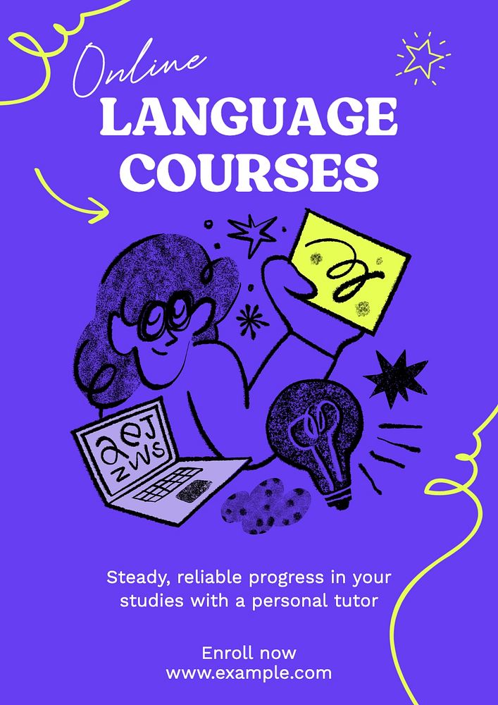 Online language courses poster template | Premium Editable Template ...