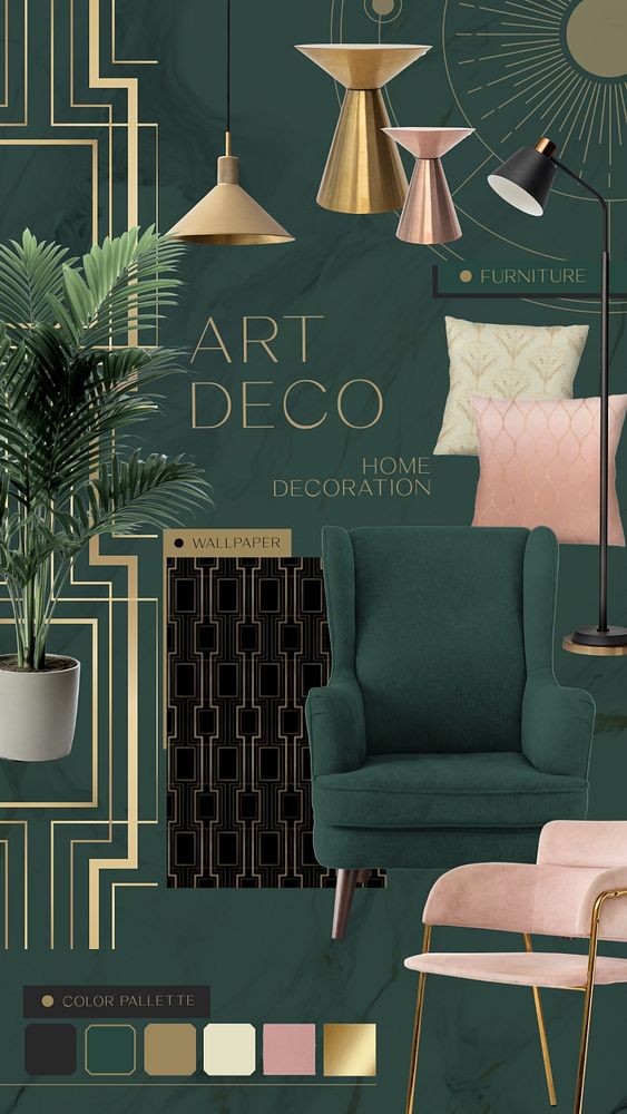 Art deco interior design mood | Premium Moodboard Maker - rawpixel