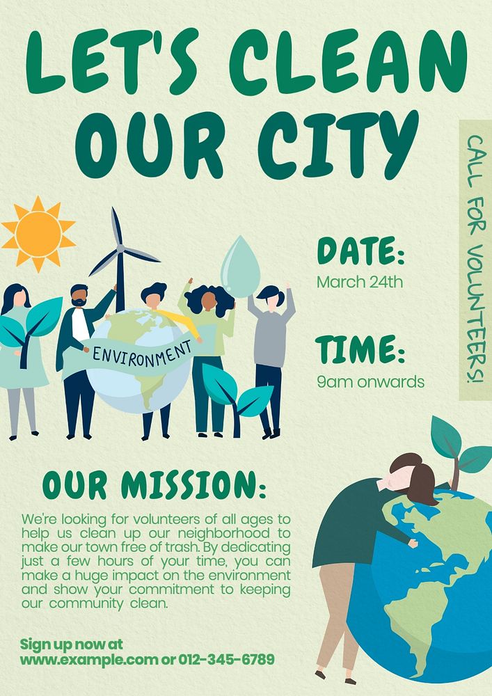 City cleanup poster template, editable | Free Editable Template - rawpixel