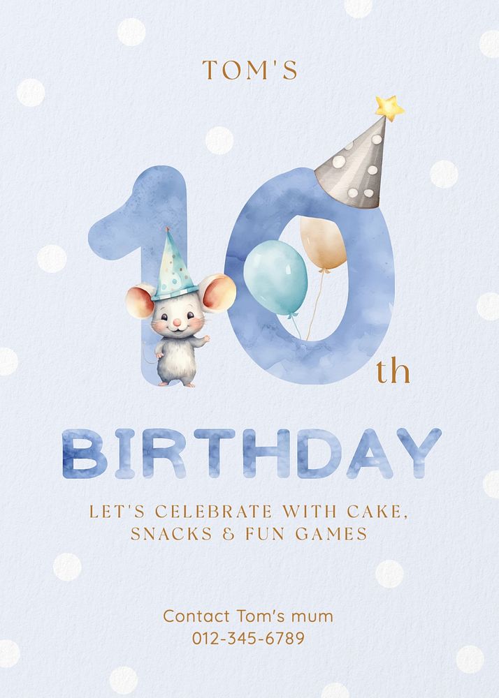 Kids birthday invitation card template, | Premium Editable Template ...