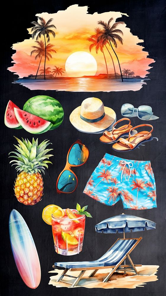 Watercolor summer isolated element set | Premium Editable Design - rawpixel