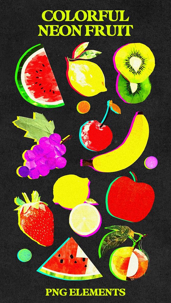 Colorful neon fruits element set, | Premium Editable Design - rawpixel