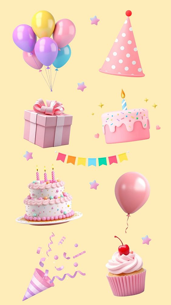 3D birthday party element set, | Premium Editable Design - rawpixel