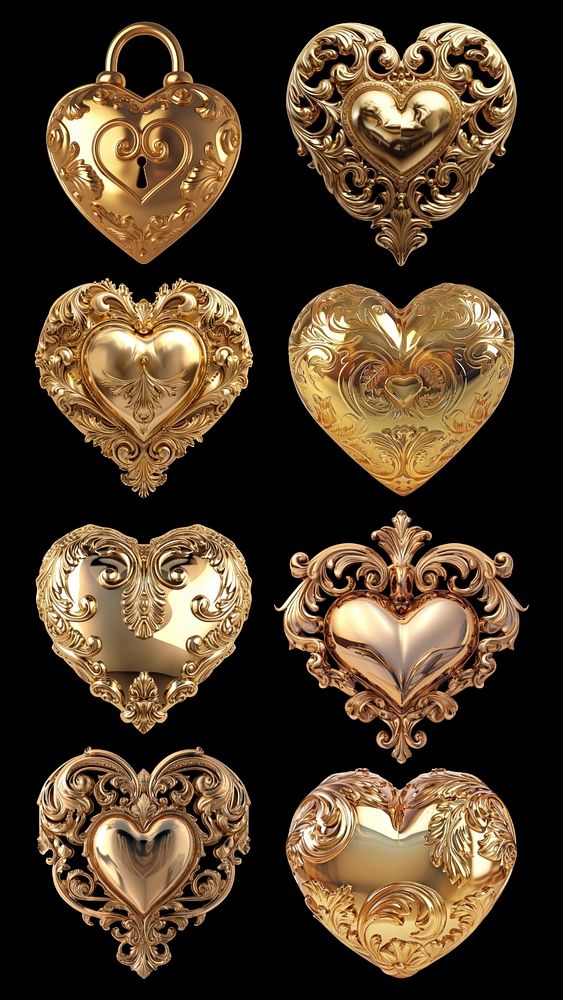 Rococo heart element set, editable | Premium Editable Design - rawpixel