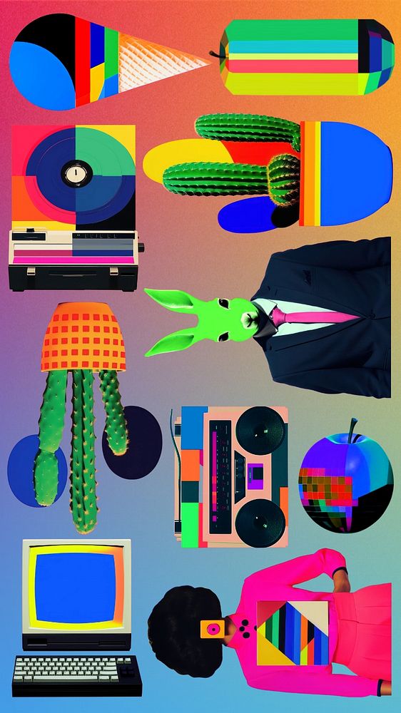 Vivid retro collage element set, | Premium Editable Design - rawpixel