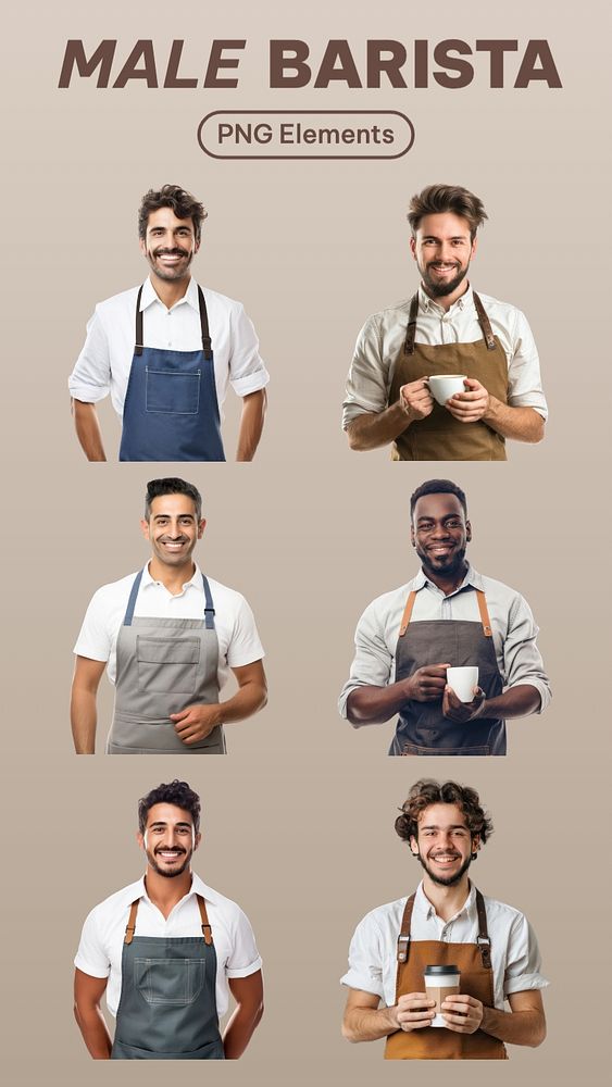 diverse male barista set, editable | Premium Editable Design - rawpixel