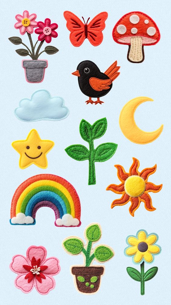 Cute felt sticker set, editable | Premium Editable Design - rawpixel