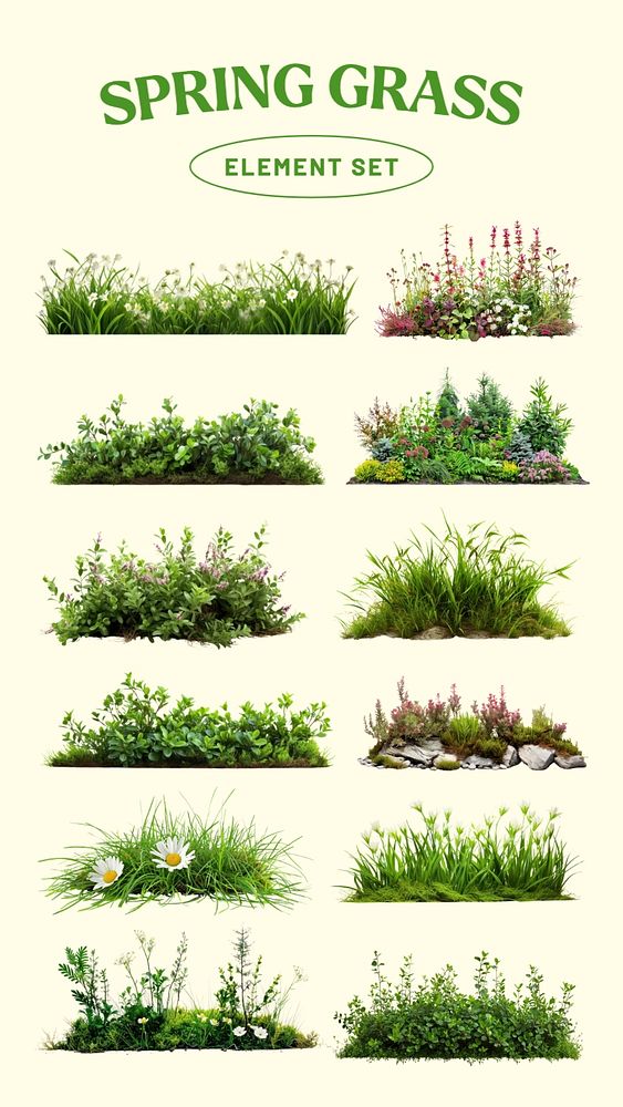 Spring grass set, editable design | Premium Editable Design - rawpixel