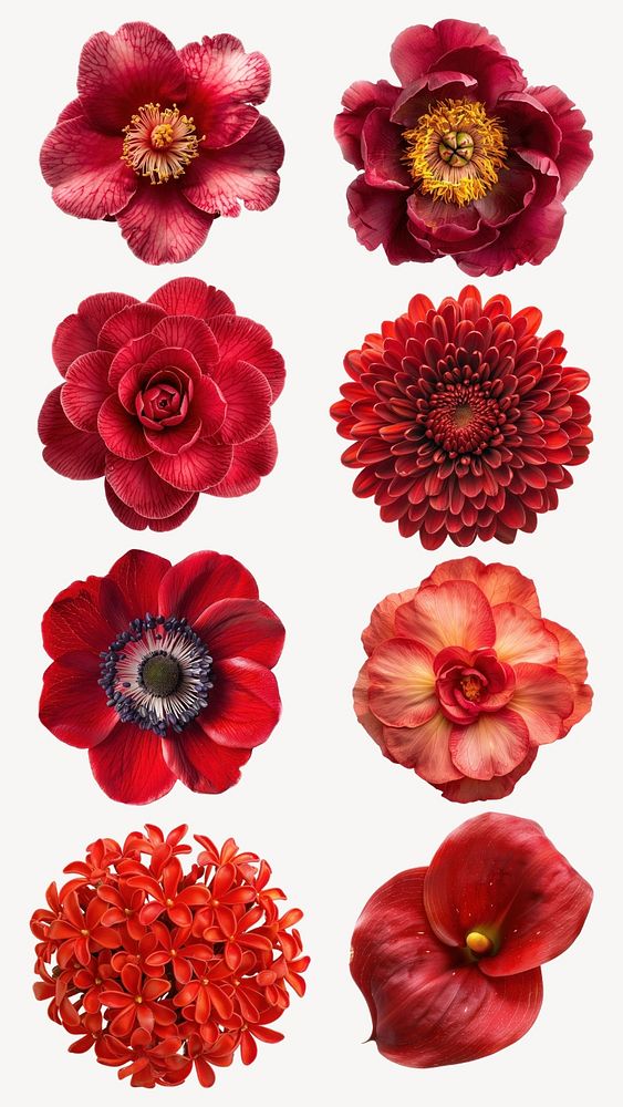 Editable red flower element set | Premium Editable Design - rawpixel