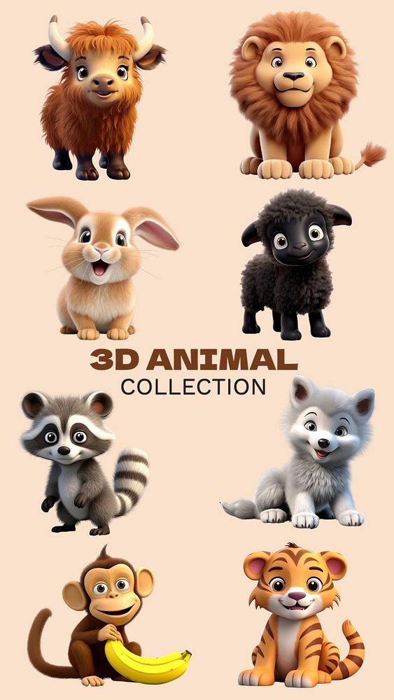 Editable 3d animal character design | Premium Editable Design - rawpixel