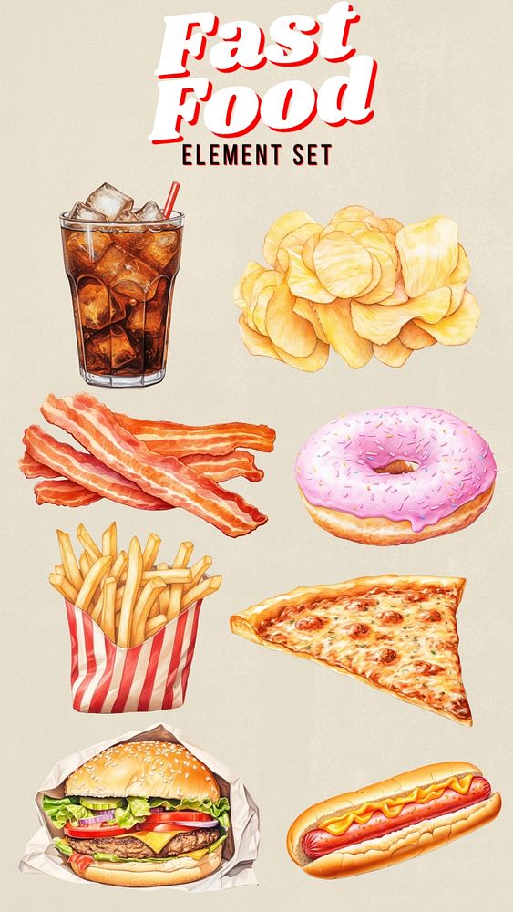 Editable fast food digital paint | Premium Editable Design - rawpixel