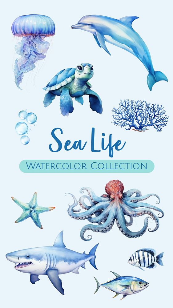 Editable watercolor sea life design | Premium Editable Design - rawpixel