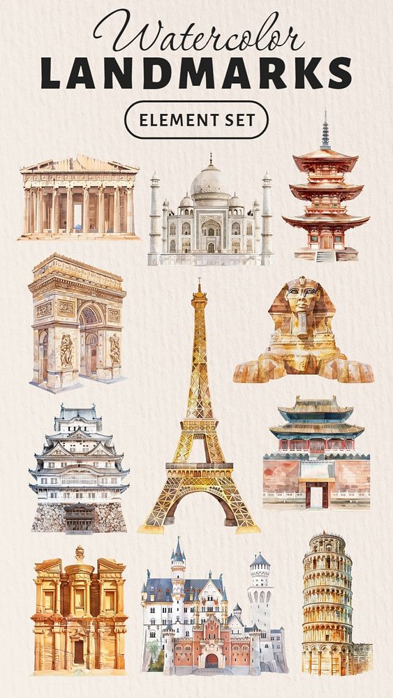 Editable watercolor landmark design element | Premium Editable Design ...