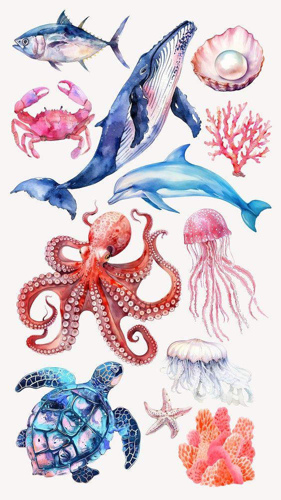 Editable Watercolor sea life design | Premium Editable Design - rawpixel