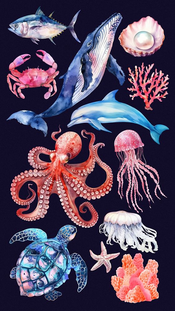 Editable Watercolor sea life design | Premium Editable Design - rawpixel