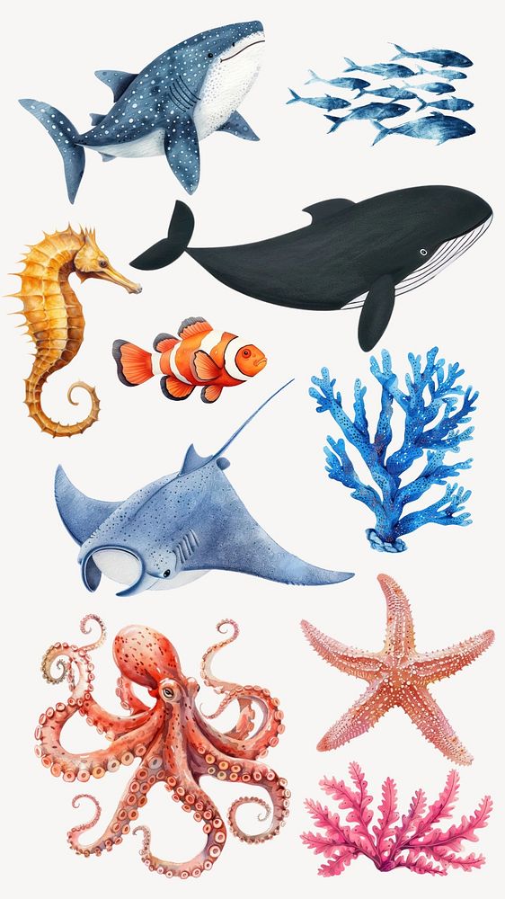 Editable watercolor sea life design | Premium Editable Design - rawpixel