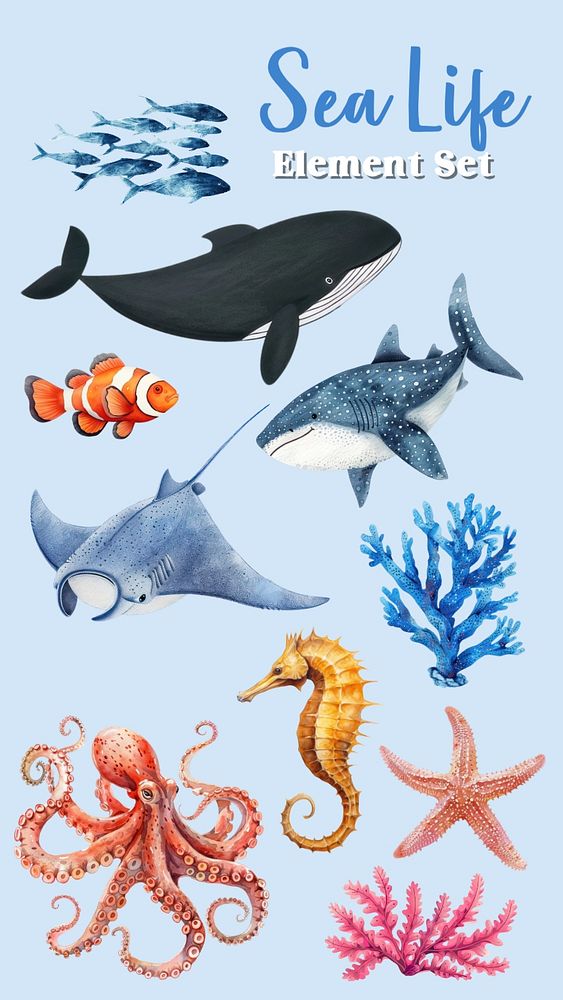 Editable watercolor sea life design | Premium Editable Design - rawpixel