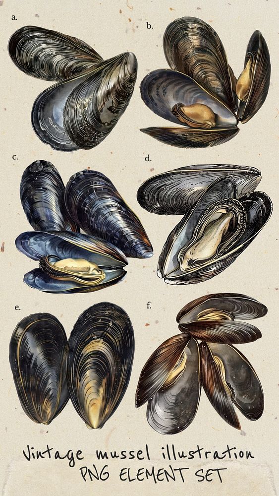Editable vintage mussel illustration design | Premium Editable Design ...