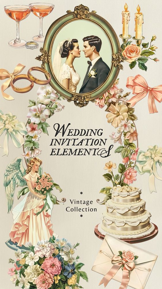 Vintage wedding illustration editable design | Premium Editable Design ...