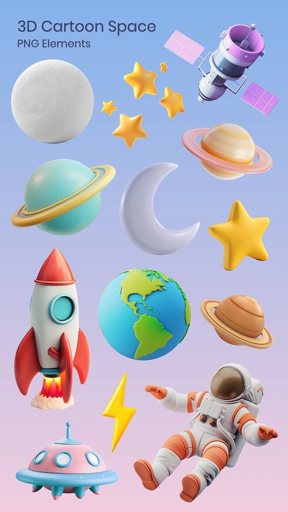 3d cartoon space, editable element | Premium Editable Design - rawpixel