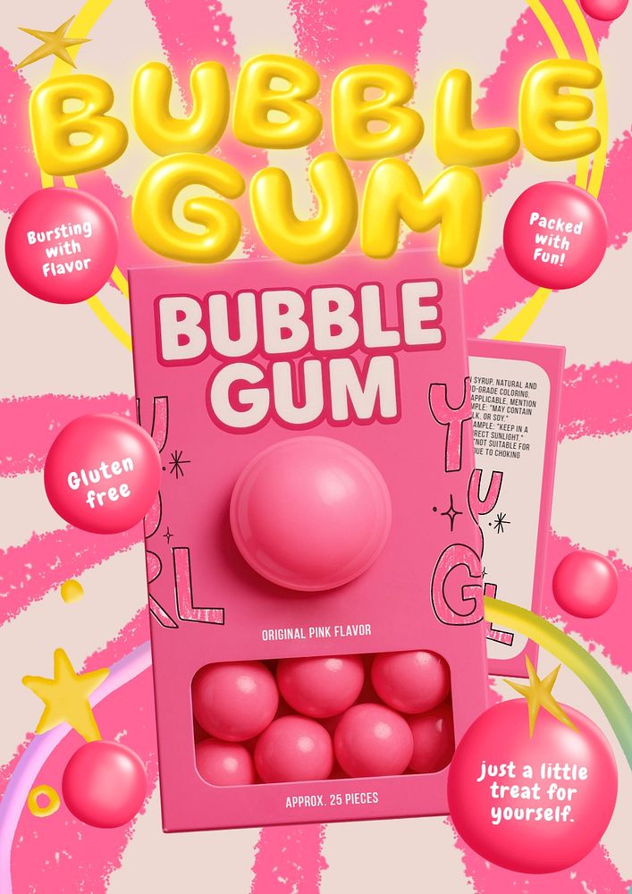 Bubble gum poster template, editable | Premium Editable Template - rawpixel