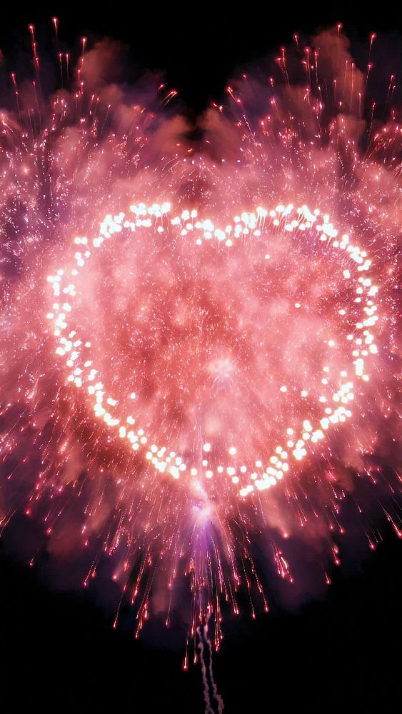 Aerial view heart-shaped fireworks exploding | Free Video - rawpixel