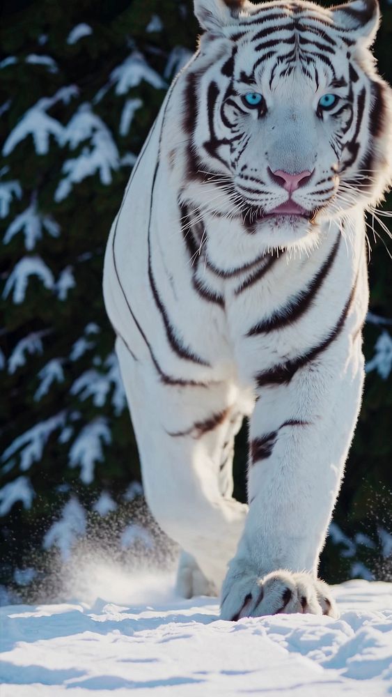 majestic white tiger strides snow | Free Video - rawpixel