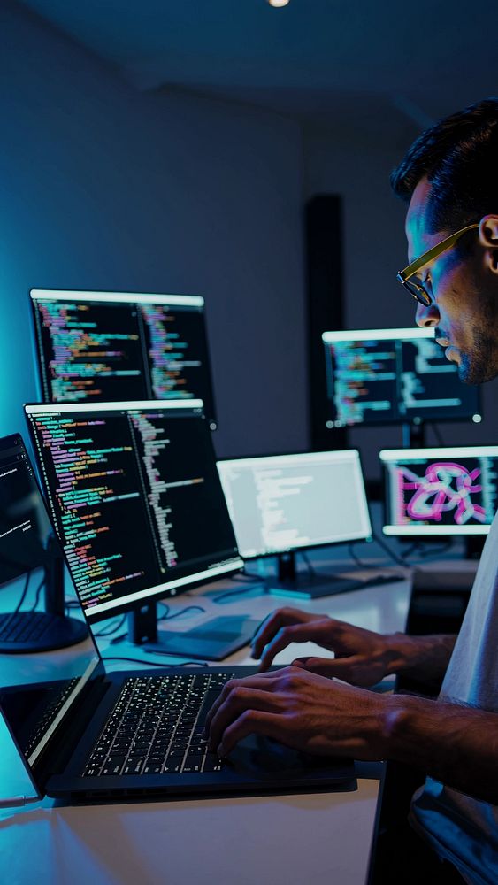 programmer dimly lit room works | Free Video - rawpixel