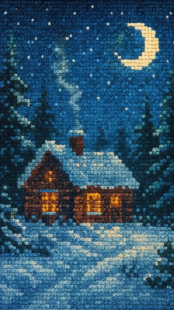 cozy cabin snowy forest crescent | Free Video - rawpixel