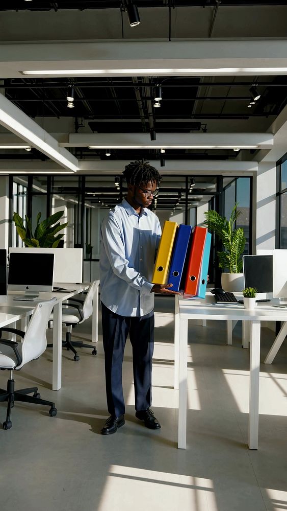 man holds colorful binders modern | Free Video - rawpixel