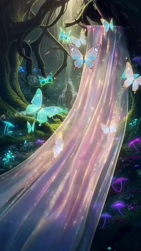 magical forest scene glowing butterflies | Free Video - rawpixel