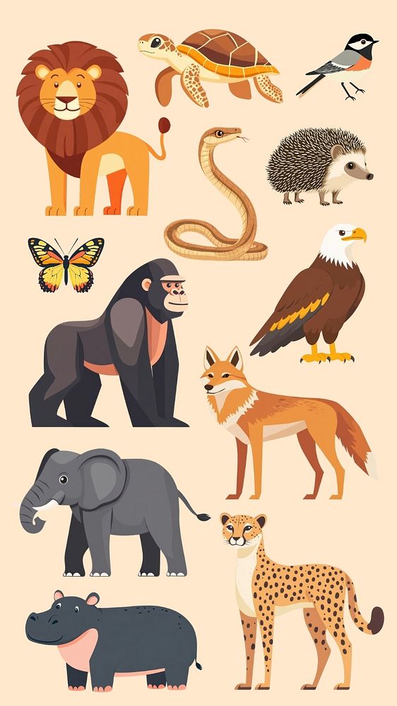Colorful wildlife animal illustrations, editable | Premium Editable ...