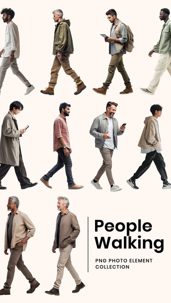 Diverse walking people collection, editable | Premium Editable Design ...
