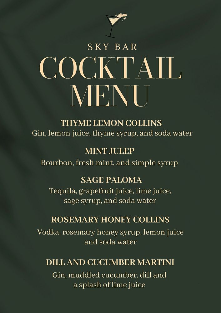 Cocktail menu poster template | Free Photo - rawpixel